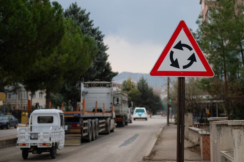 Roundabout Road Sign on the Street Stock Image - Image of control, road ...