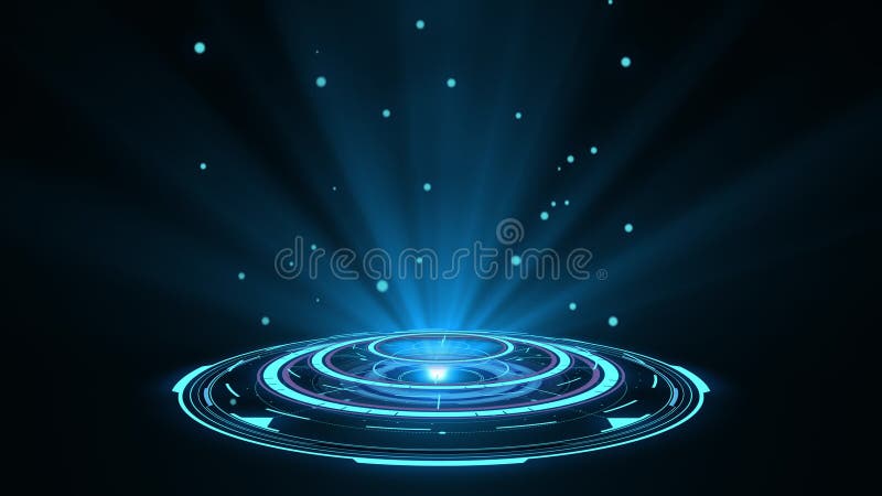 Rounded Blue Hologram HUD Design. Digital Technology Concept. Radial ...