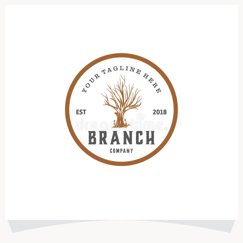 Rounded Branch Tree Hand Drawn Logo Design Template Stock Vector ...