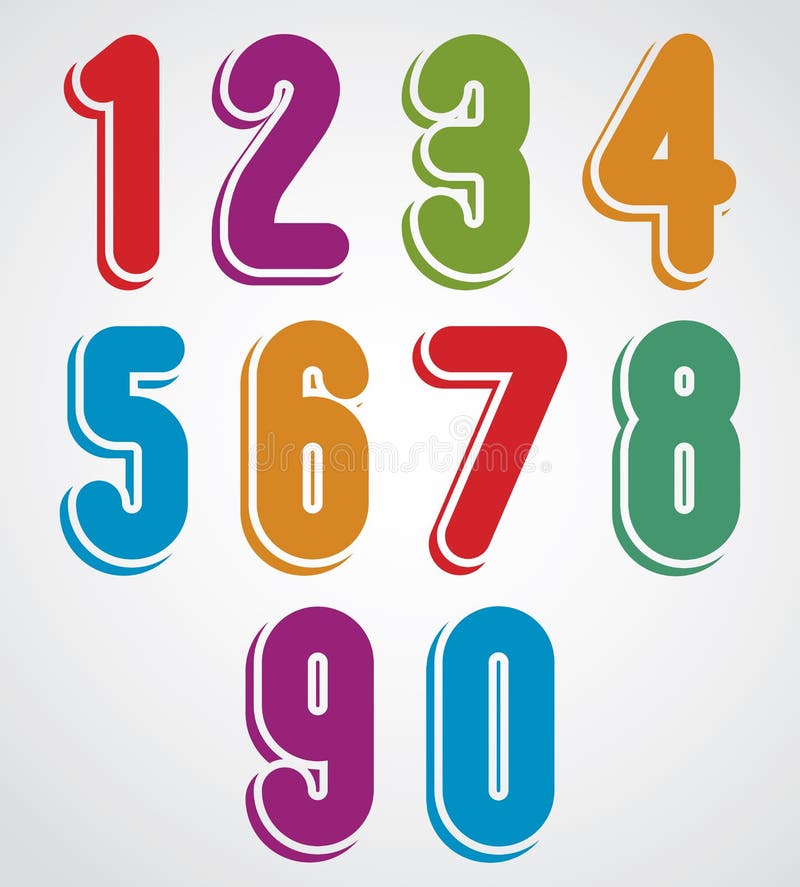 Rounded Colorful Numbers with White Outline. Stock Vector ...