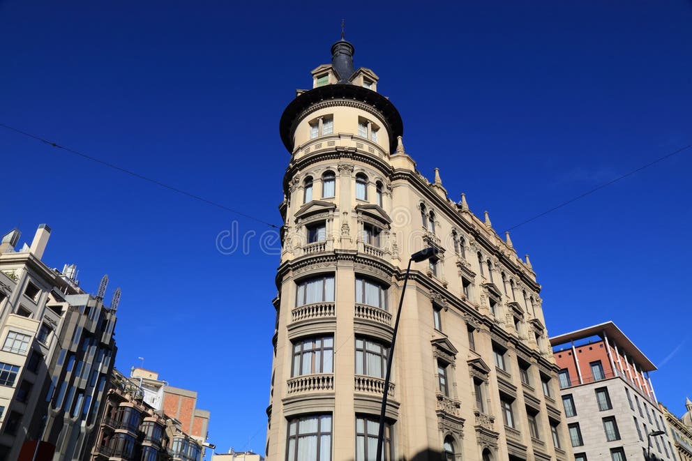 Rounded Corner Building in Barcelona, Spain Stock Photo - Image of ...