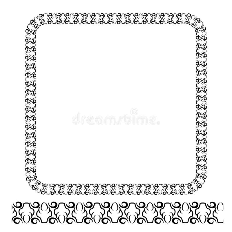 Vector Rounded Corner Square Floral Frame, Isolated on White Stock ...