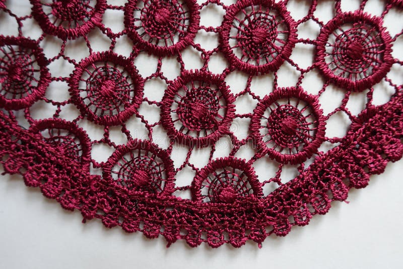 Rounded Edge of Dark Red Lace Stock Image - Image of colorful, needle ...
