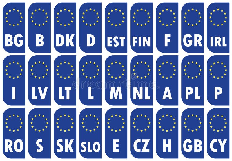Rounded EU Number Plate Identification, 27 Member States, Vector ...
