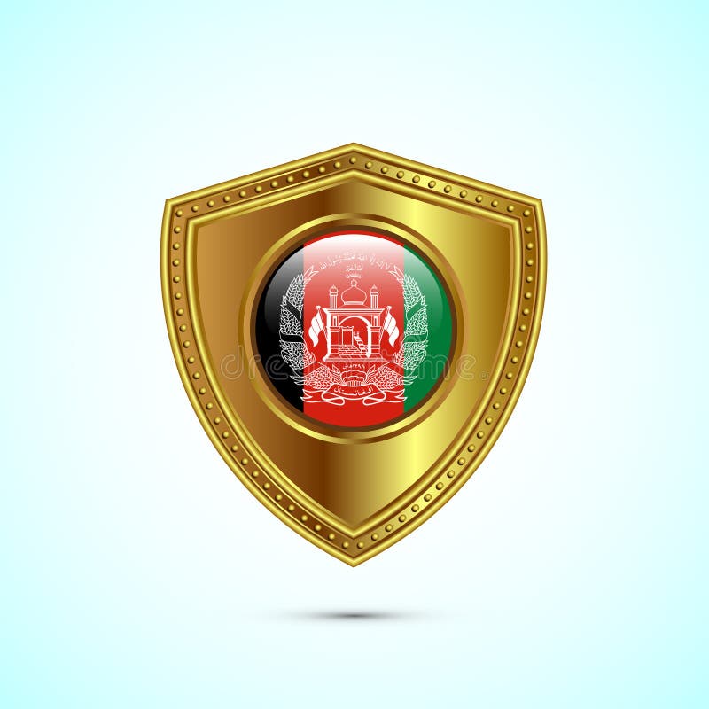 Rounded Flag of Afghanistan with Glossy Gold Shield Stock Illustration ...