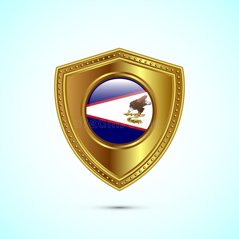 Rounded Flag of American Samoa with Glossy Gold Shield Stock Vector ...
