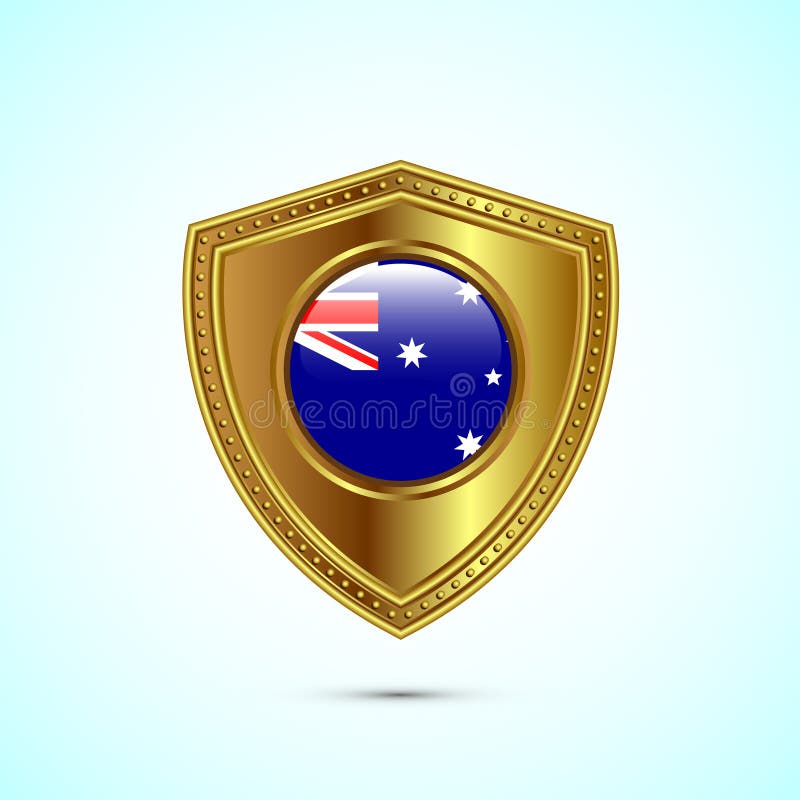 Rounded Flag of Australia with Glossy Gold Shield Stock Vector ...