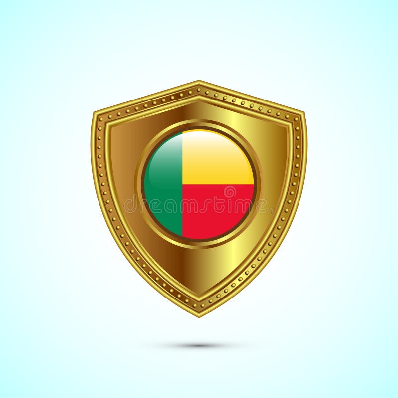 Rounded Flag of Benin with Glossy Gold Shield Stock Vector ...