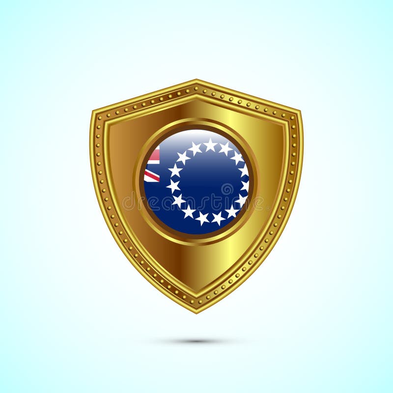 Rounded Flag of Cook Islands with Glossy Gold Shield Stock Illustration ...