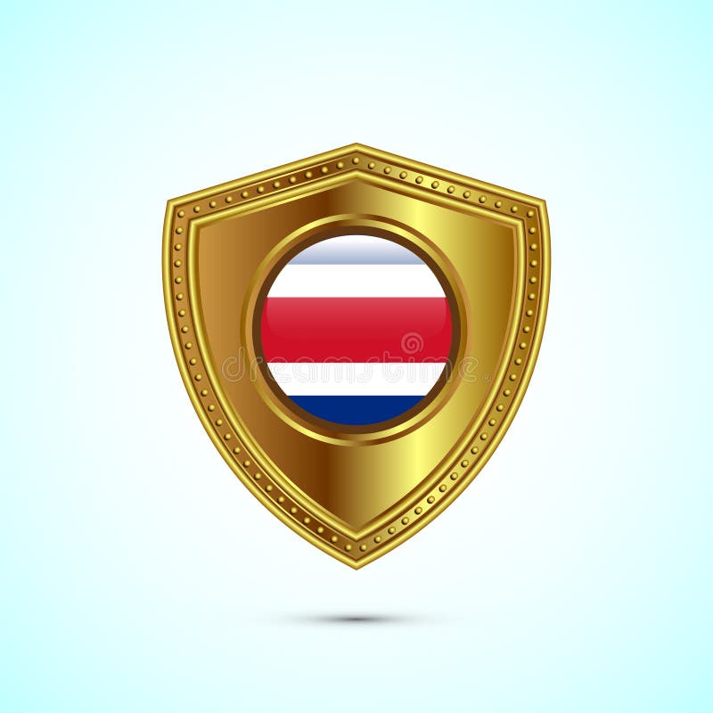 Rounded Flag of Costa Rica with Glossy Gold Shield Stock Illustration ...