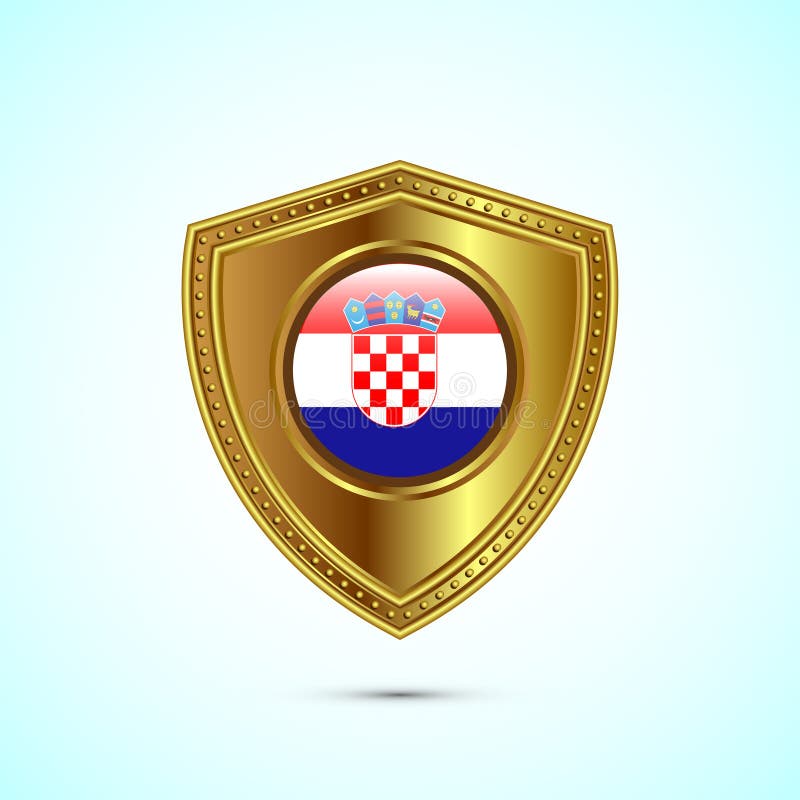 Rounded Flag of Croatia with Glossy Gold Shield Stock Vector ...