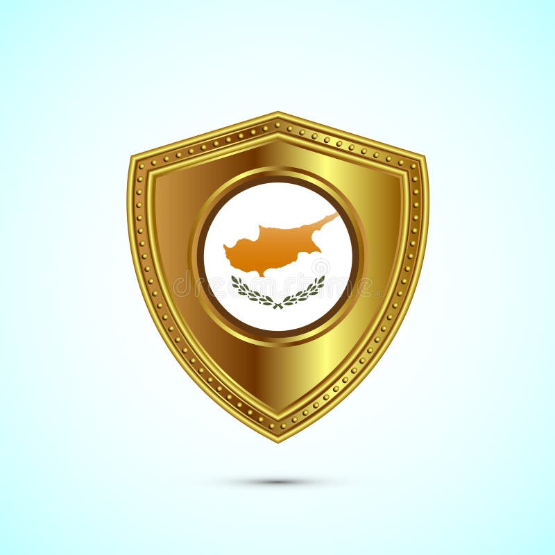 Rounded Flag of Cyprus with Glossy Gold Shield Stock Illustration ...