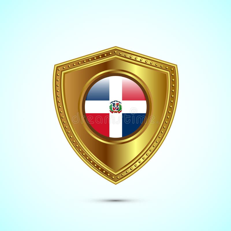 Rounded Flag of Dominican Republic with Glossy Gold Shield Stock Vector ...