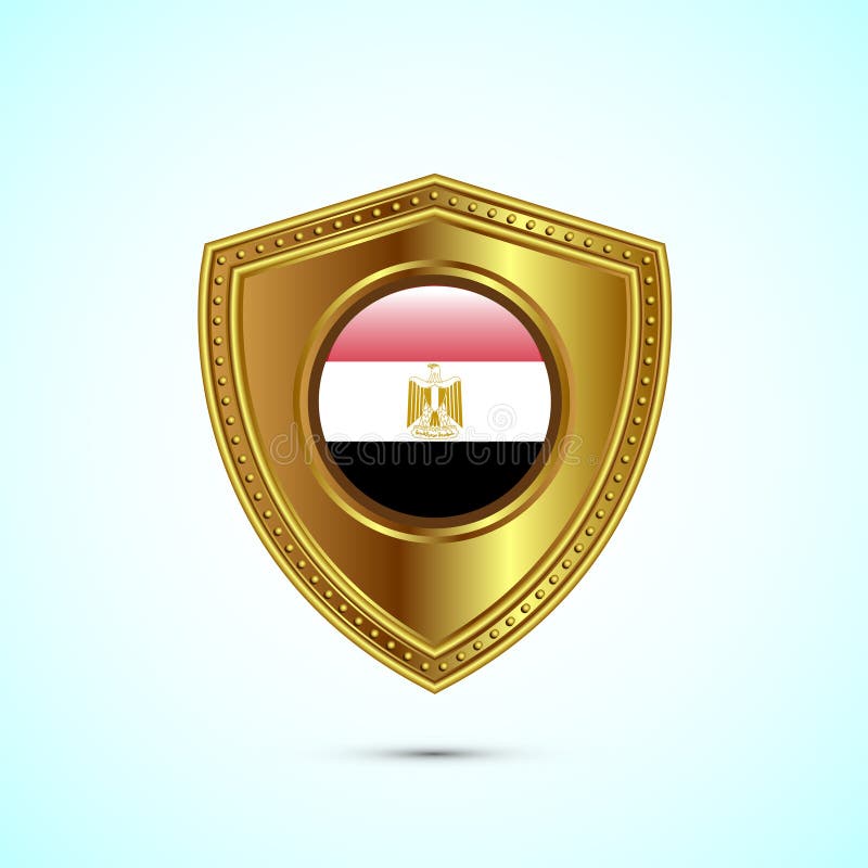 Rounded Flag of Egypt with Glossy Gold Shield Stock Vector ...
