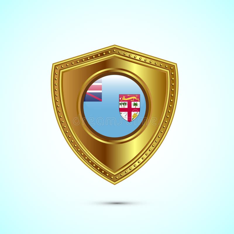 Rounded Flag of Fiji with Glossy Gold Shield Stock Illustration ...
