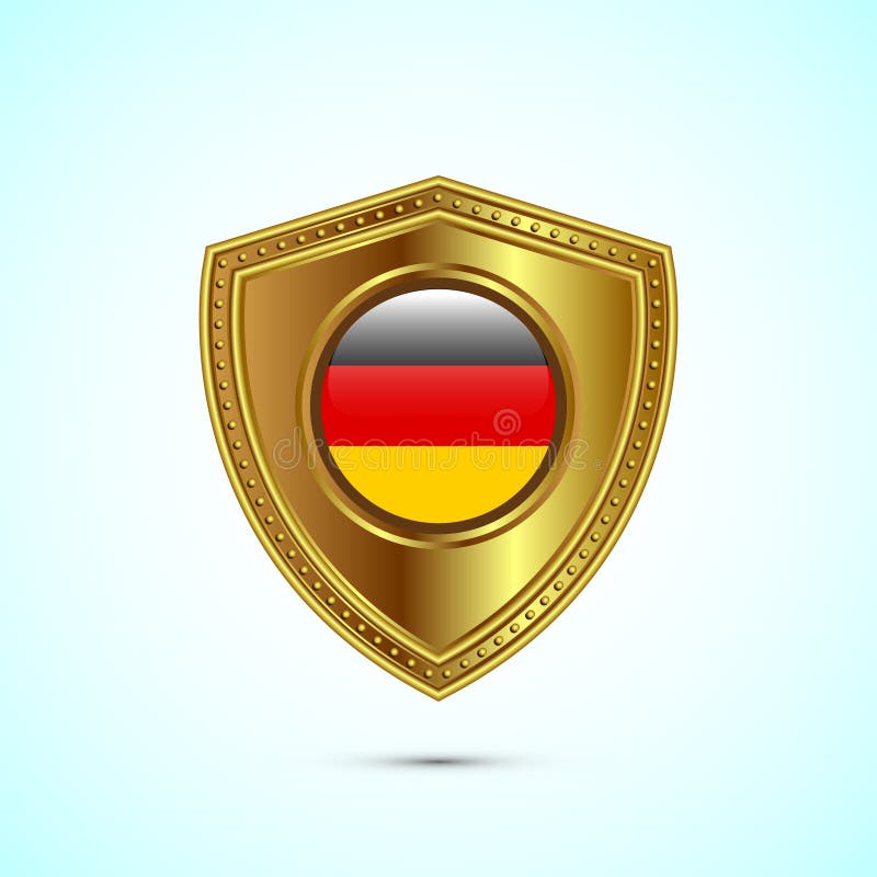 Rounded Flag of Germany with Glossy Gold Shield Stock Illustration ...