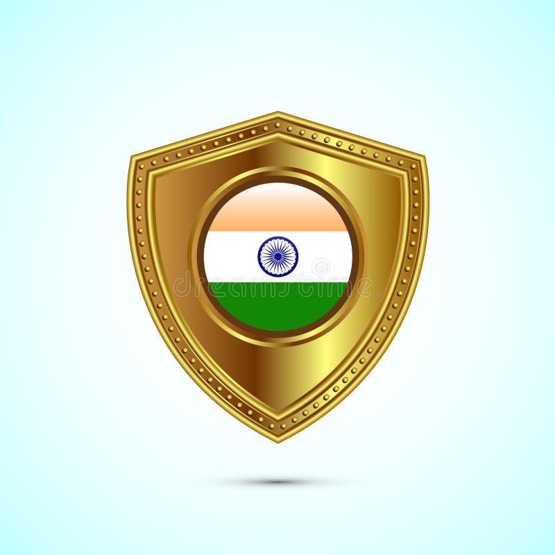 Rounded Flag of India with Glossy Gold Shield Stock Vector ...