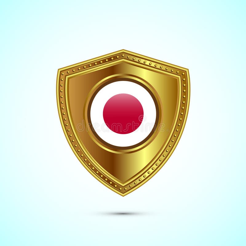 Rounded Flag of Japan with Glossy Gold Shield Stock Illustration ...