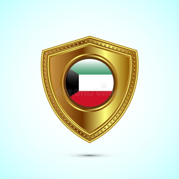 Rounded Flag of Kuwait with Glossy Gold Shield Stock Vector ...