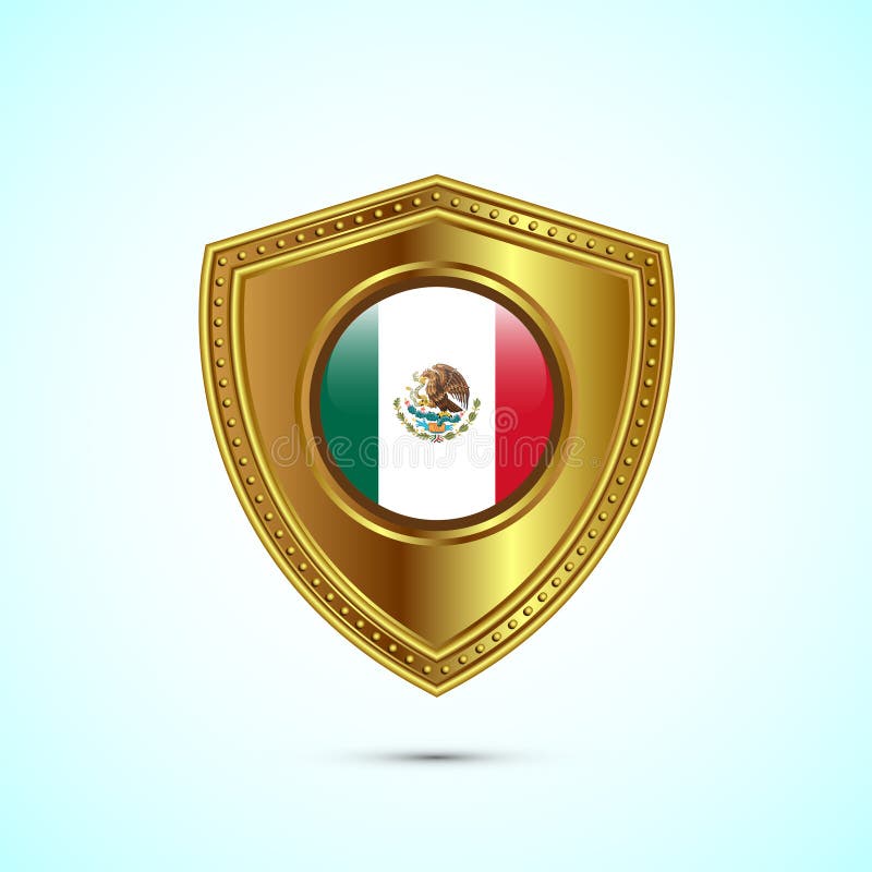 Rounded Flag of Mexico with Glossy Gold Shield Stock Vector ...