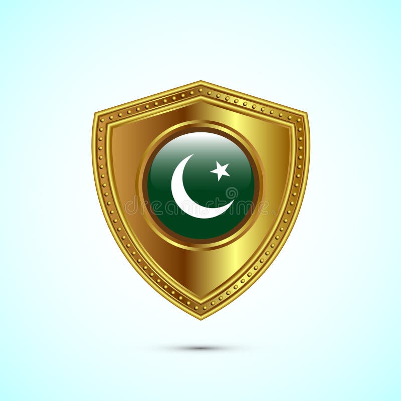 Rounded Flag of Pakistan with Glossy Gold Shield Stock Vector ...