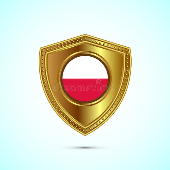 Rounded Flag of Poland with Glossy Gold Shield Stock Vector ...