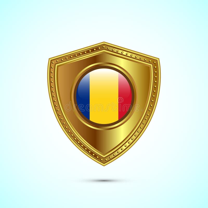 Rounded Flag of Romania with Glossy Gold Shield Stock Vector ...