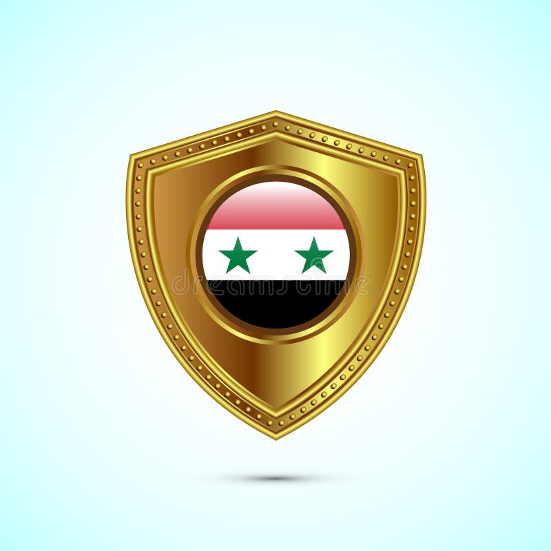 Rounded Flag of Syria with Glossy Gold Shield Stock Illustration ...