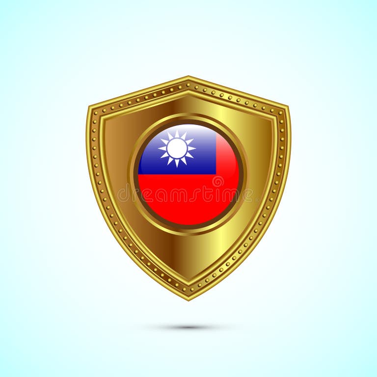Rounded Flag of Taiwan with Glossy Gold Shield Stock Vector ...