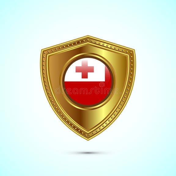 Rounded Flag of Tonga with Glossy Gold Shield Stock Vector ...