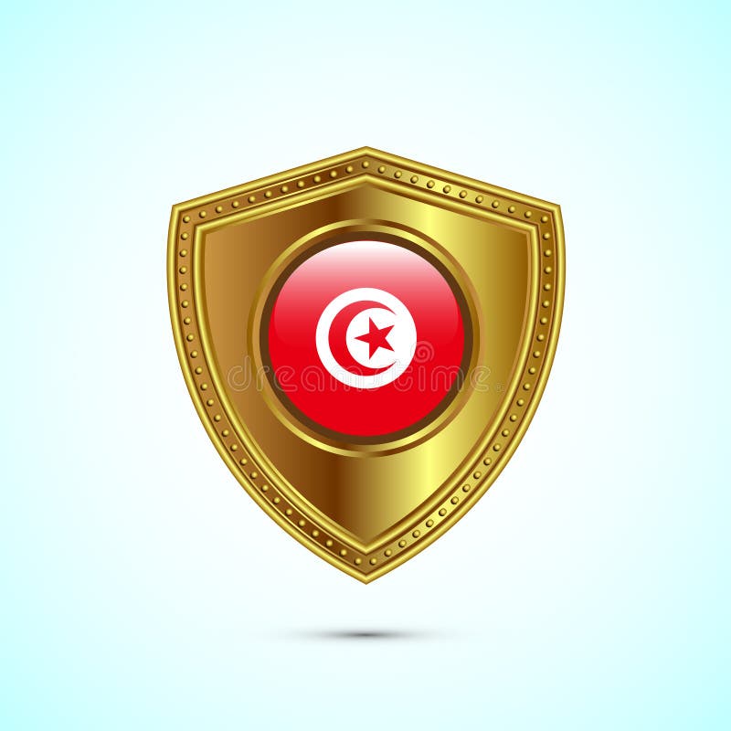 Rounded Flag of Tunisia with Glossy Gold Shield Stock Vector - Illustration of design, flag ...
