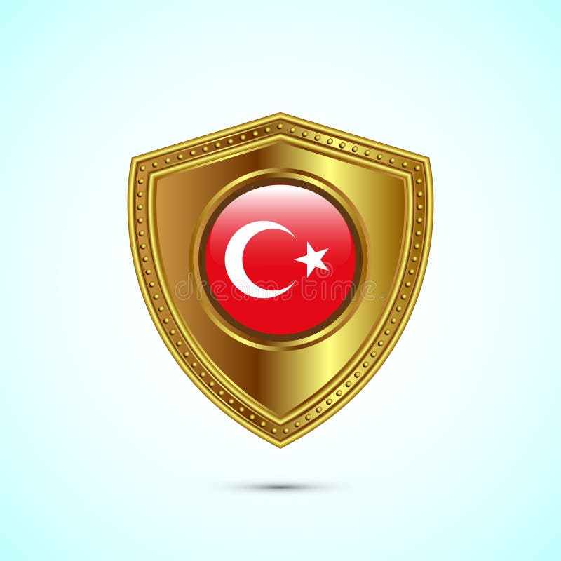 Rounded Flag of Turkey with Glossy Gold Shield Stock Vector ...