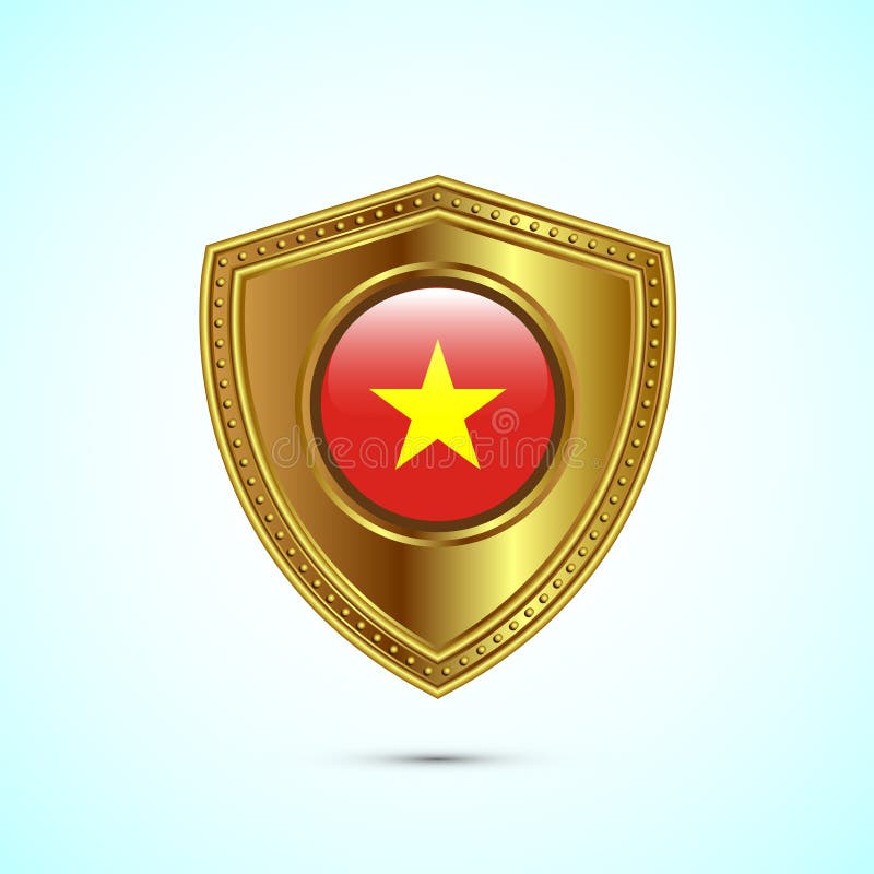 Rounded Flag of Vietnam with Glossy Gold Shield Stock Vector ...