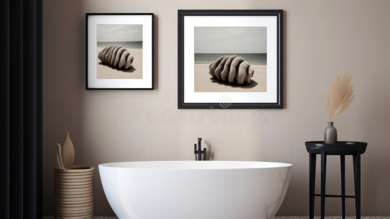 Rounded Forms: Framed Art Prints for Bathroom Decor Stock Illustration ...