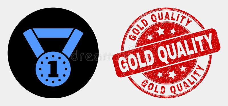 Vector Gold Medal Icon and Distress Gold Quality Watermark Stock Vector ...
