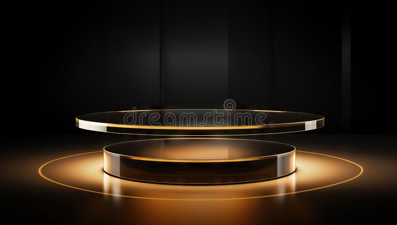 Rounded Golden Circular Table 3dmodel in Dark Interior, in the Style of ...
