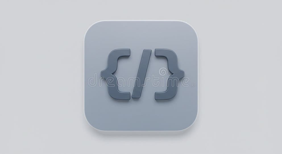 A Rounded Gray Square Icon with Dark Gray Code Symbols in the Center ...