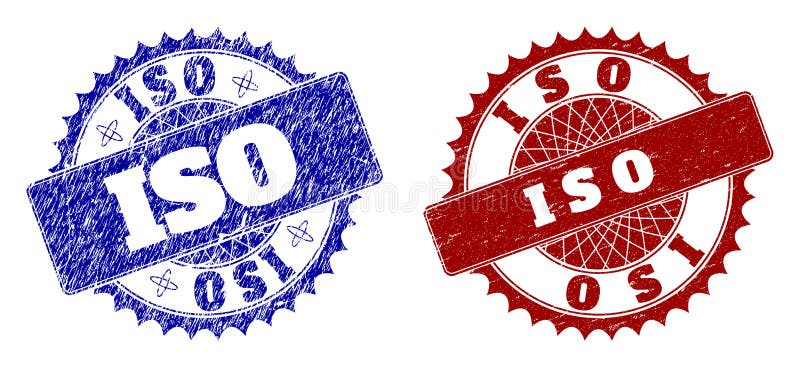 ISO Blue and Red Round Seals with Corroded Textures Stock Vector ...