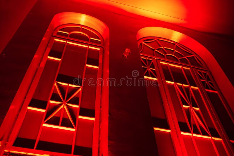 Rounded Large Windows in Red Stock Image - Image of lighting, windows ...