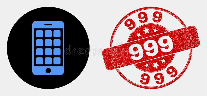 Vector Mobile Phone Icon and Scratched 999 Stamp Seal Stock Vector ...