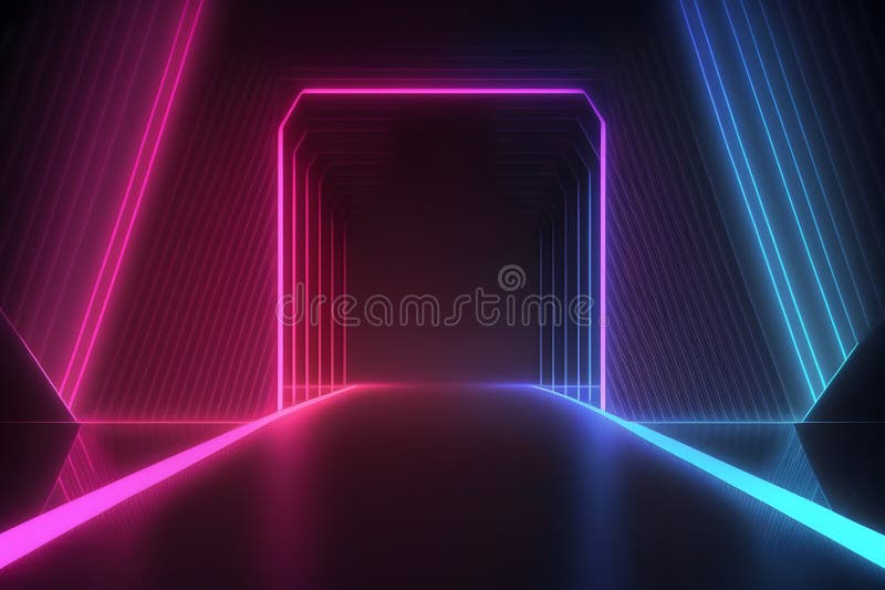 Rounded Pink Blue Neon Lines, Glowing in the Dark. Abstract Minimalist ... Rounded Pink Blue Neon Lines, Glowing in the Dark. Abstract Minimalist ...