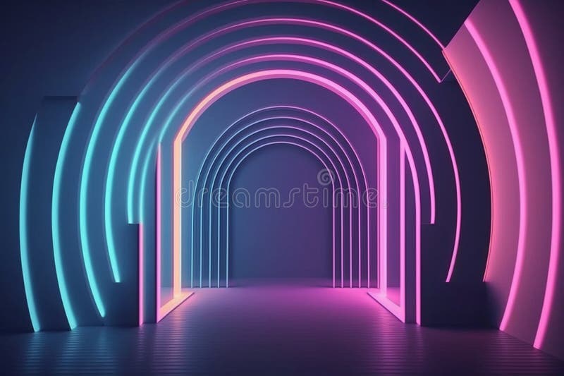 Rounded Pink Blue Neon Lines, Glowing in the Dark Background Stock ... Rounded Pink Blue Neon Lines, Glowing in the Dark Background Stock ...