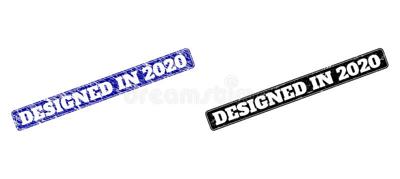 DESIGNED in 2020 Black and Blue Rounded Rectangle Seals with Distress ...