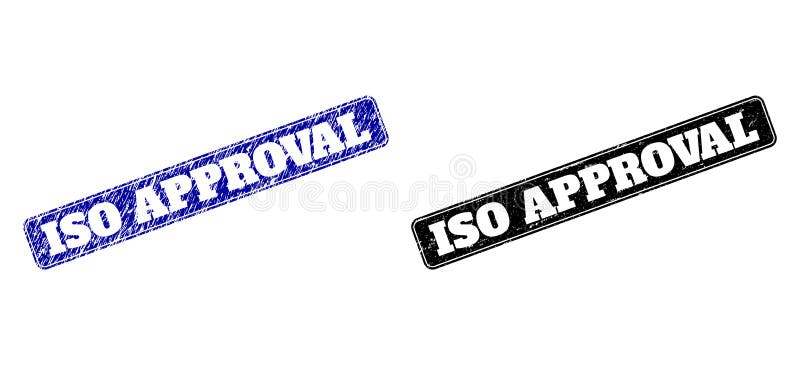 ISO APPROVAL Black and Blue Rounded Rectangle Seals with Grunged Styles ...