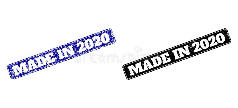 MADE in 2020 Black and Blue Rounded Rectangular Stamps with Corroded ...
