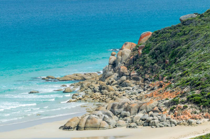 Rounded Red Rocks in Wilsons Promontory - Squeaky Beach Stock Photo ...