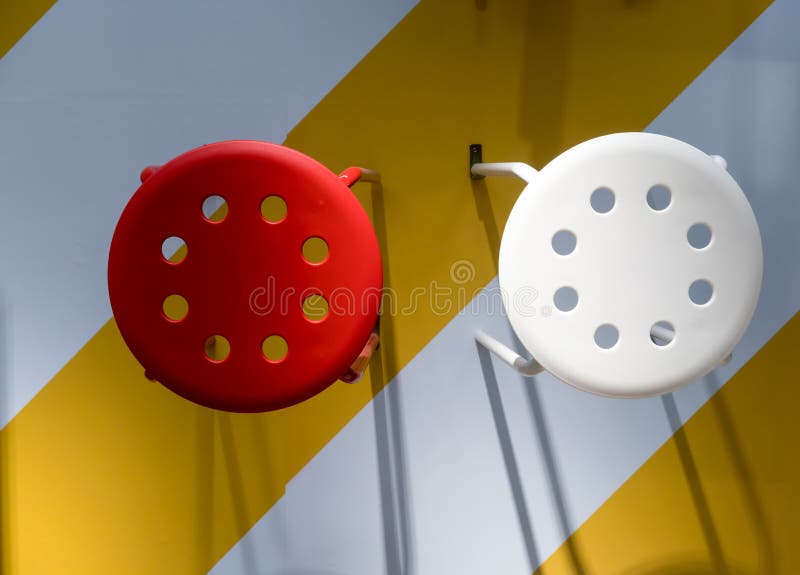 Rounded Red and White Stool in Light with the Cast Shadow of the Stock ...