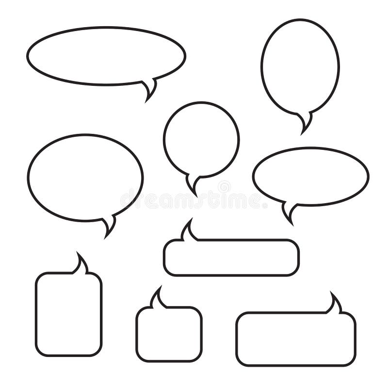 Speech Bubbles Linear Icons in Shape Rectangle with Shadows Stock ...