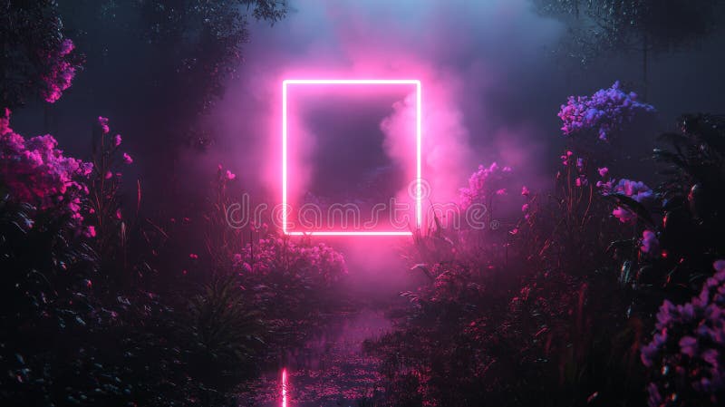 A Rounded Square Frame that Glows, Featuring Blue and Pink Neon Lights ...