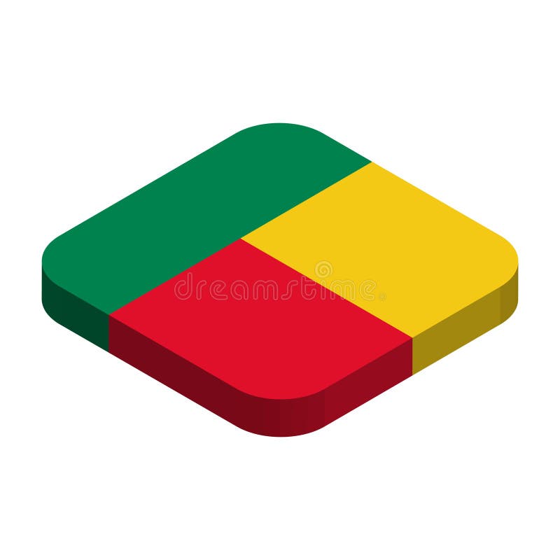 Rounded Square Isometric Vector Flag of Benin Stock Vector - Illustration of rounded, button ...